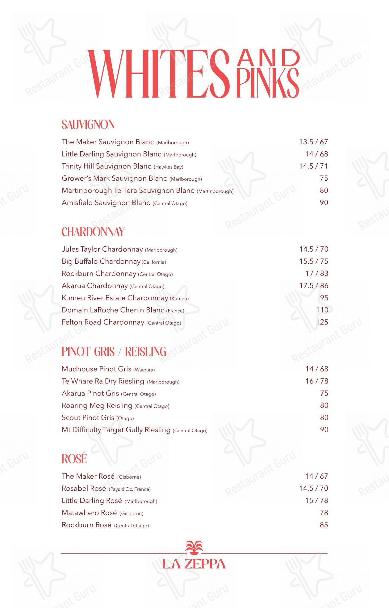 Menu at La Zeppa Kitchen and Bar, Auckland