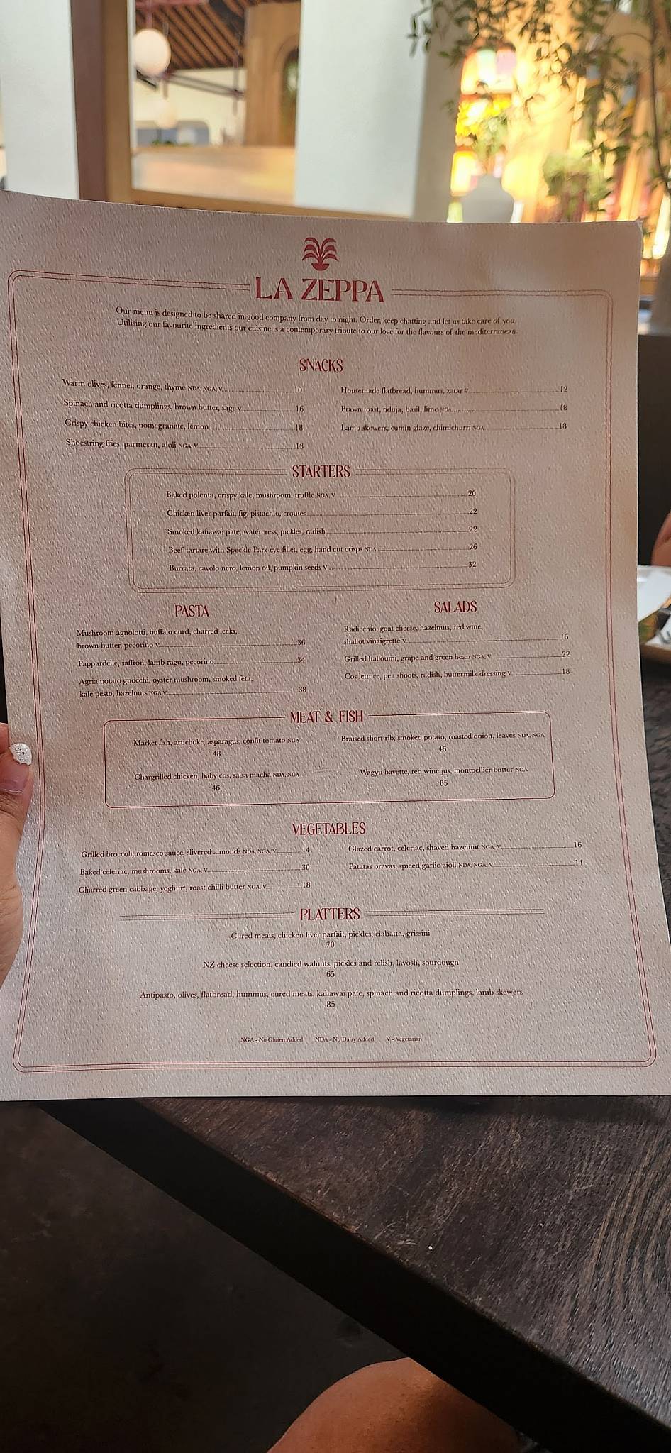 Menu at La Zeppa Kitchen and Bar, Auckland