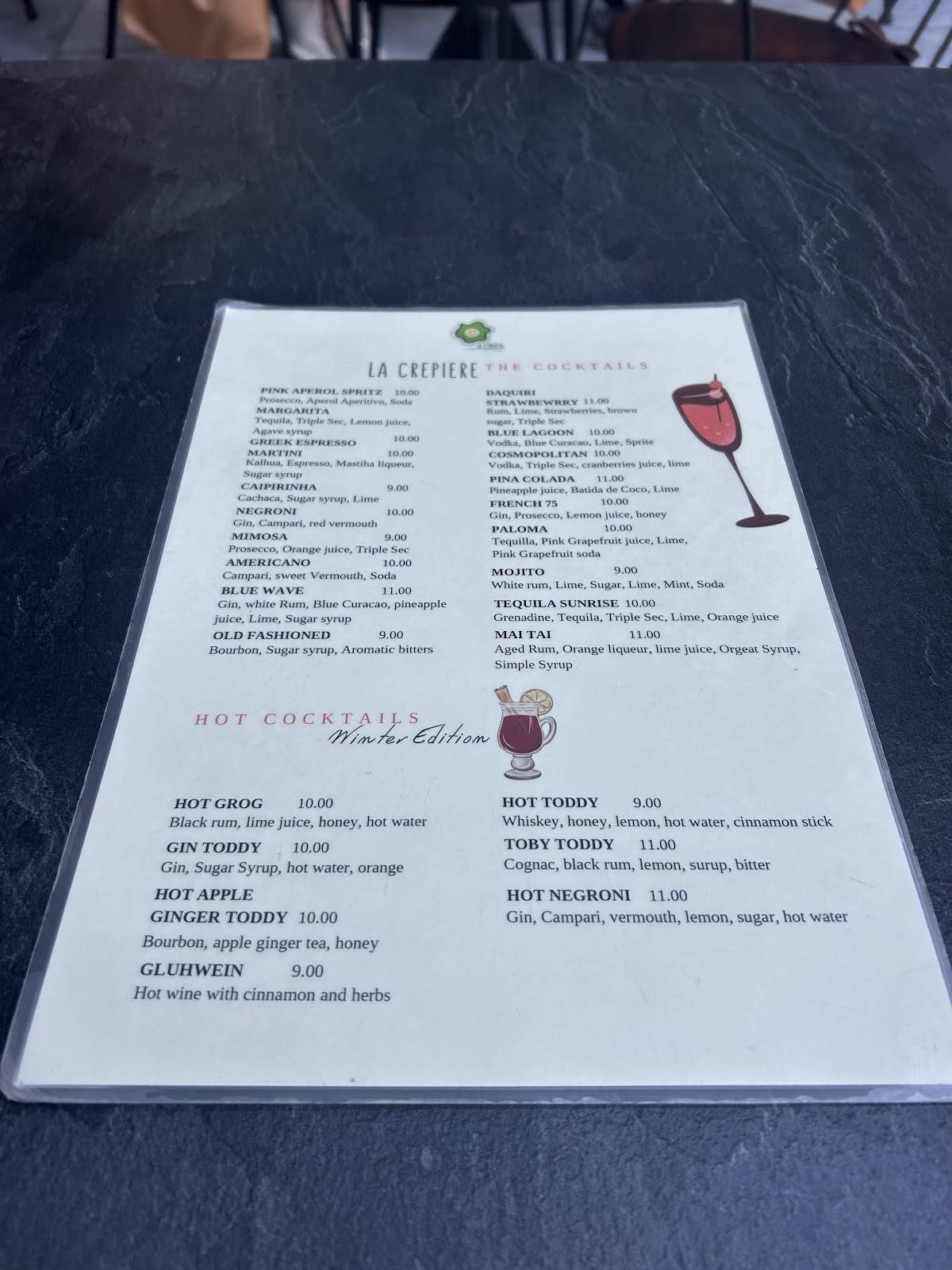 Menu at La crêpière de l'Acropole, Athens