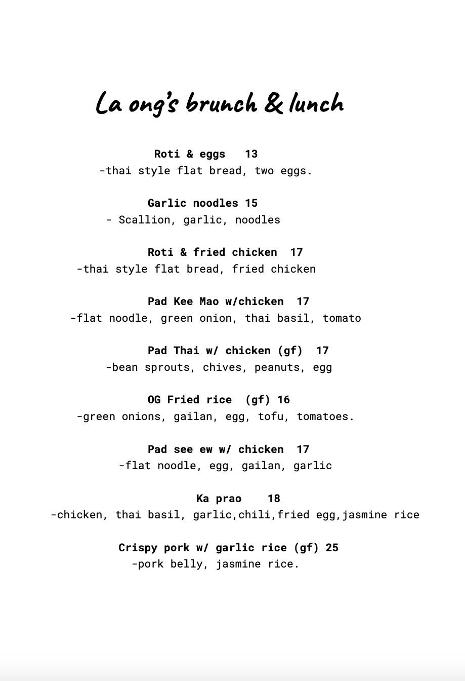 Menu at La ong Beverly Hills restaurant, Beverly Hills
