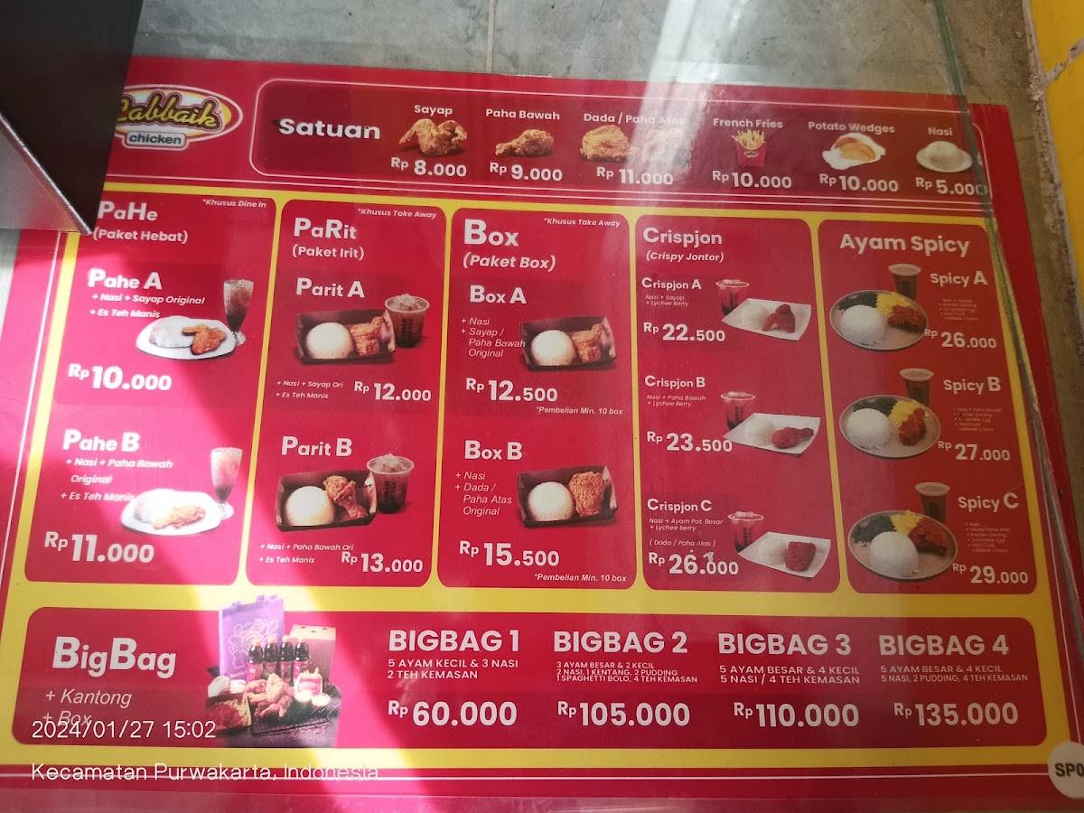 Carta del restaurante Labbaik Chicken A Yani Purwakarta, Purwakarta