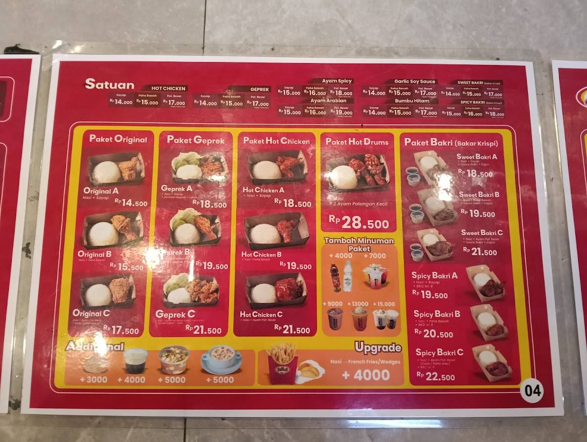 Menu at Labbaik Chicken Pandan Wangi restaurant, Bandung