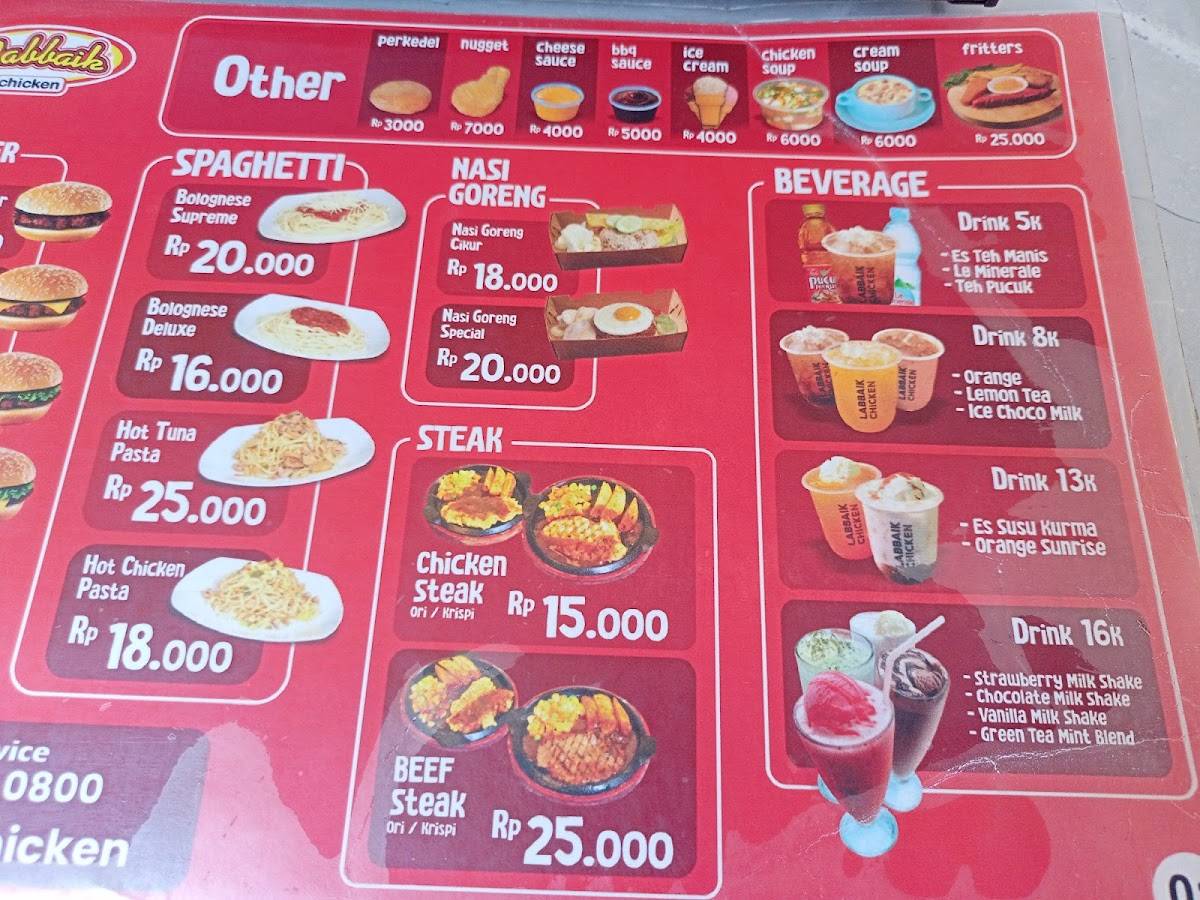 Carta del restaurante Labbaik Chicken Pandan Wangi, Bandung