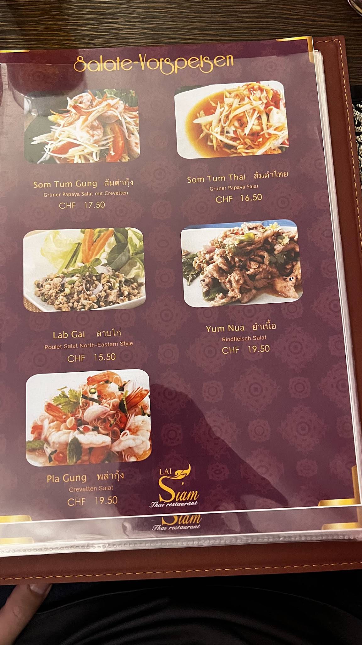 Menu da Lai Siam, Zurigo