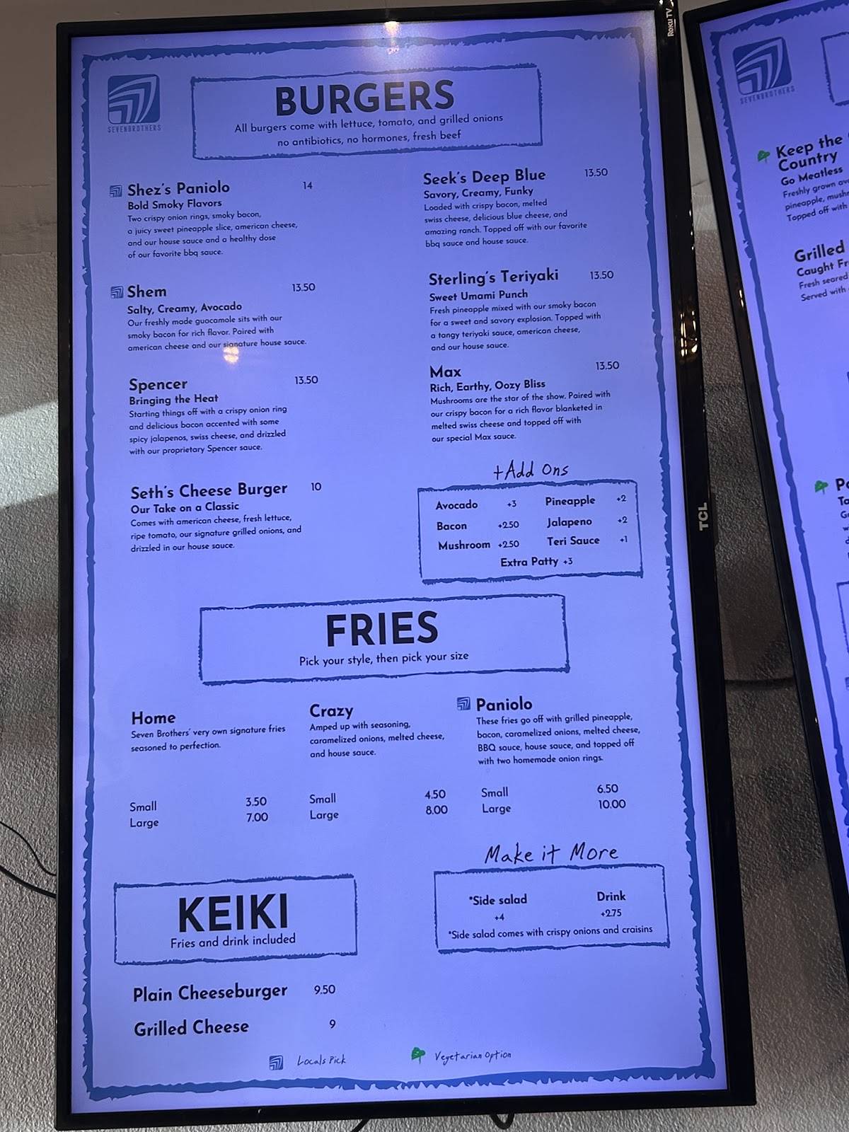 Menu at Seven Brothers - Laie restaurant, Laie, 55-510 Kamehameha Hwy