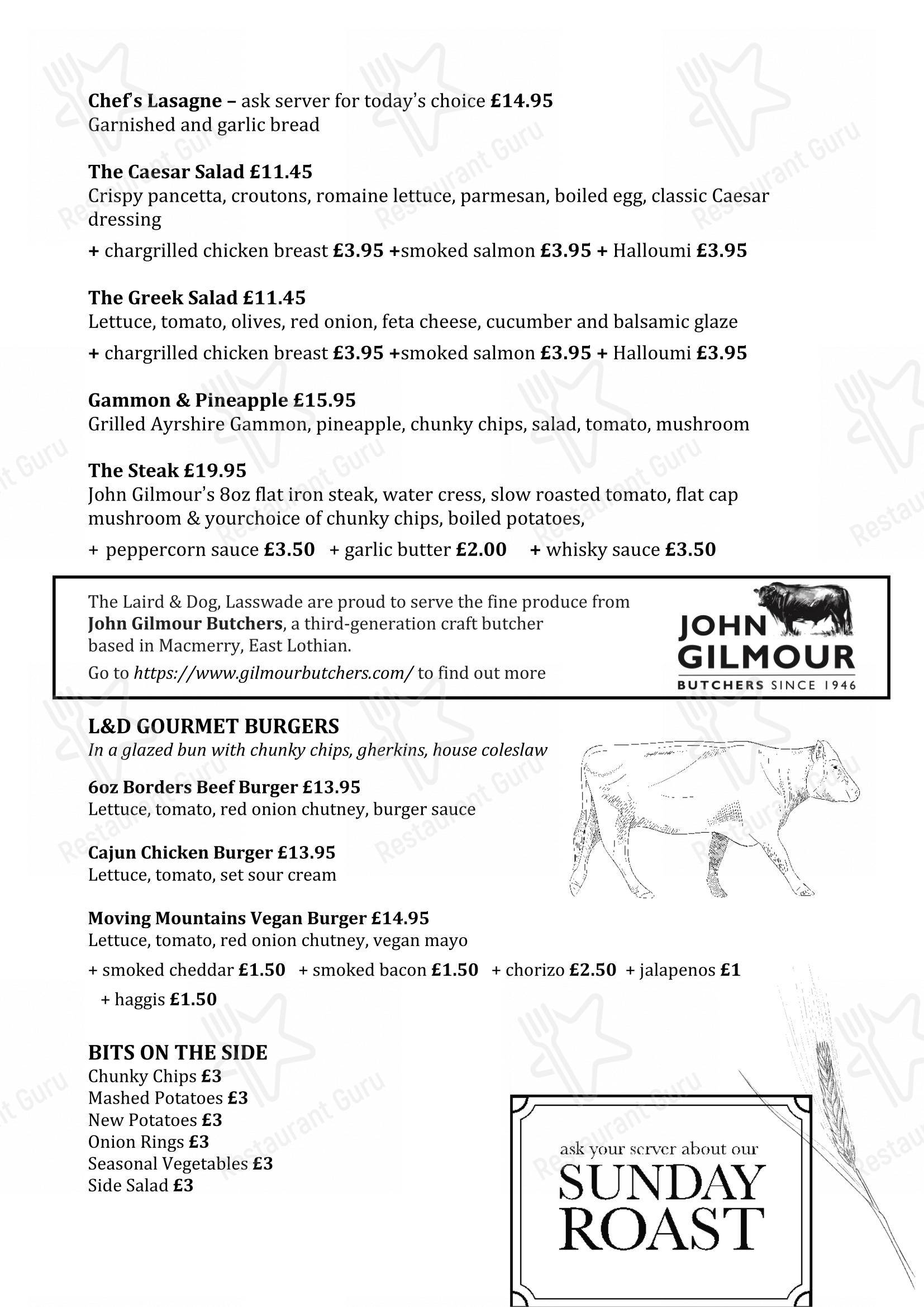 Menu at Laird & Dog Inn restaurant, Lasswade