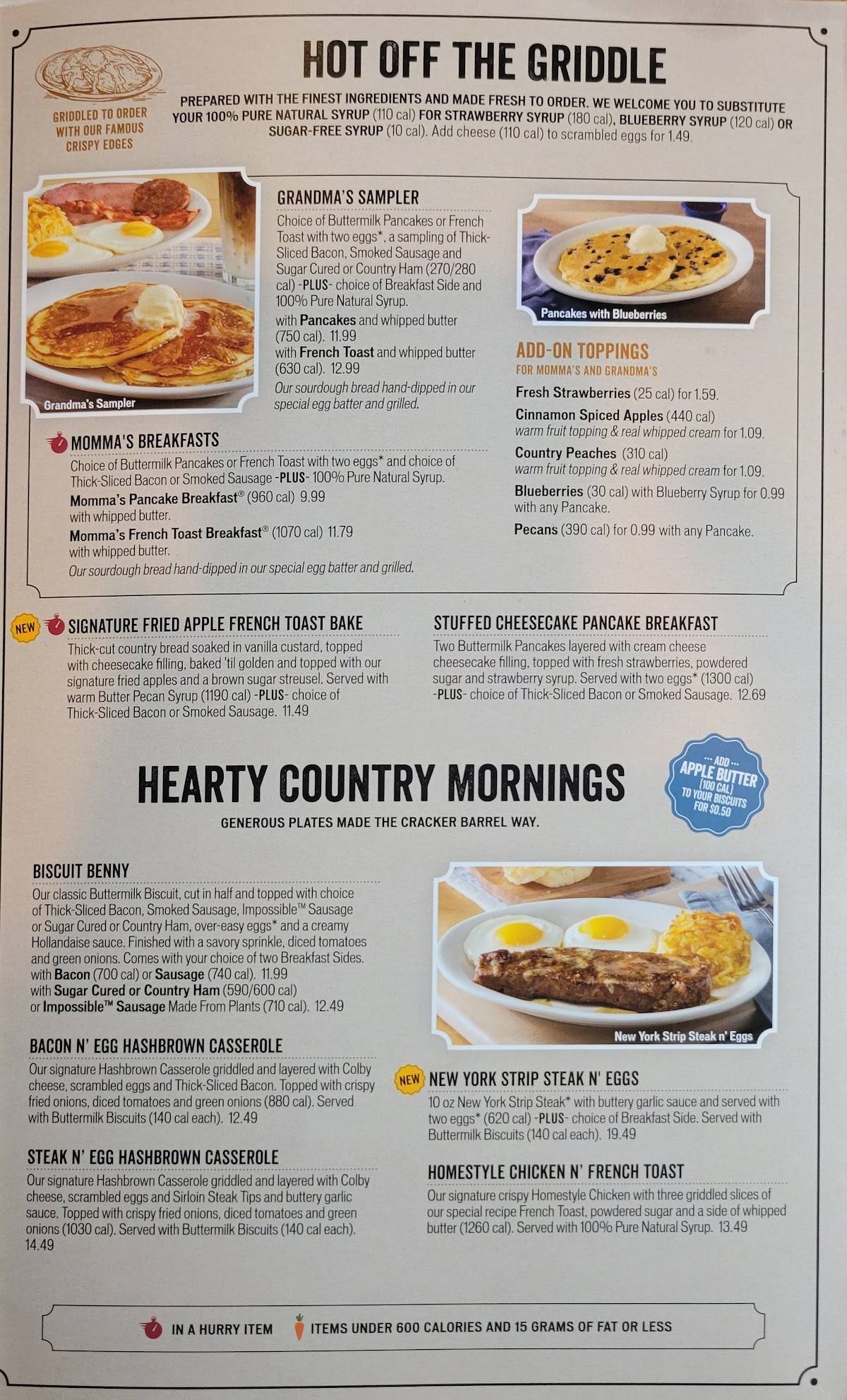 Menu at Cracker Barrel Old Country Store, Lake Delton, WI Wisconsin ...