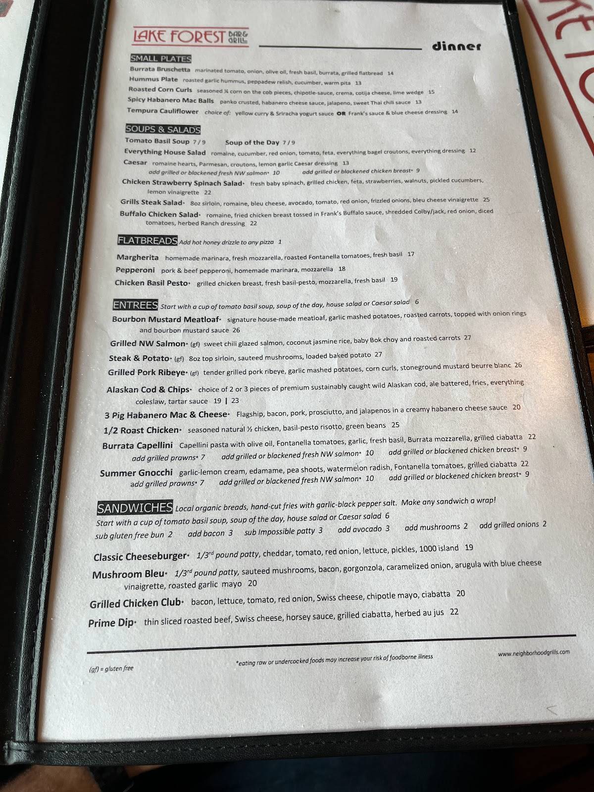 Menu at Lake Forest Bar and Grill, Lake Forest Park