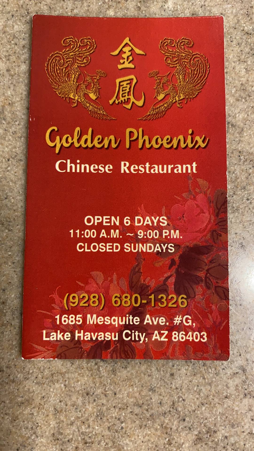 Menu at Golden Phoenix Chinese Restaurant, Lake Havasu City