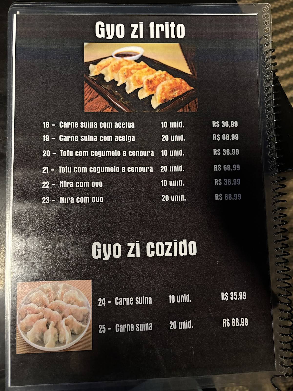 Menu at Lamen restaurant, Brasília