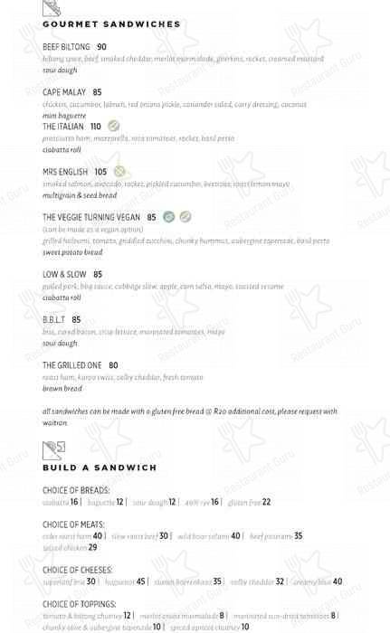 Menu at Lanzerac Deli restaurant, Stellenbosch