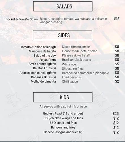 Menu at Lapa Brazilian Barbecue Subiaco, Subiaco