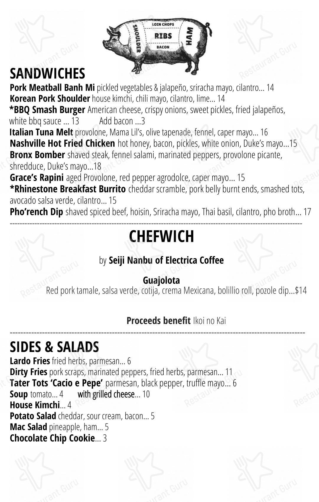 Menu at Lardo restaurant, Lake Oswego
