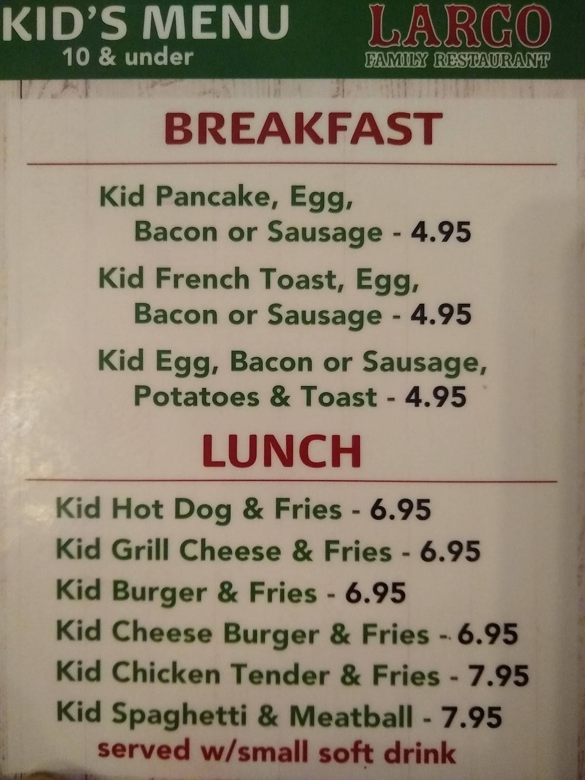 Menu at Largo Family Restaurant & Catering, Largo, 788 Missouri Ave N