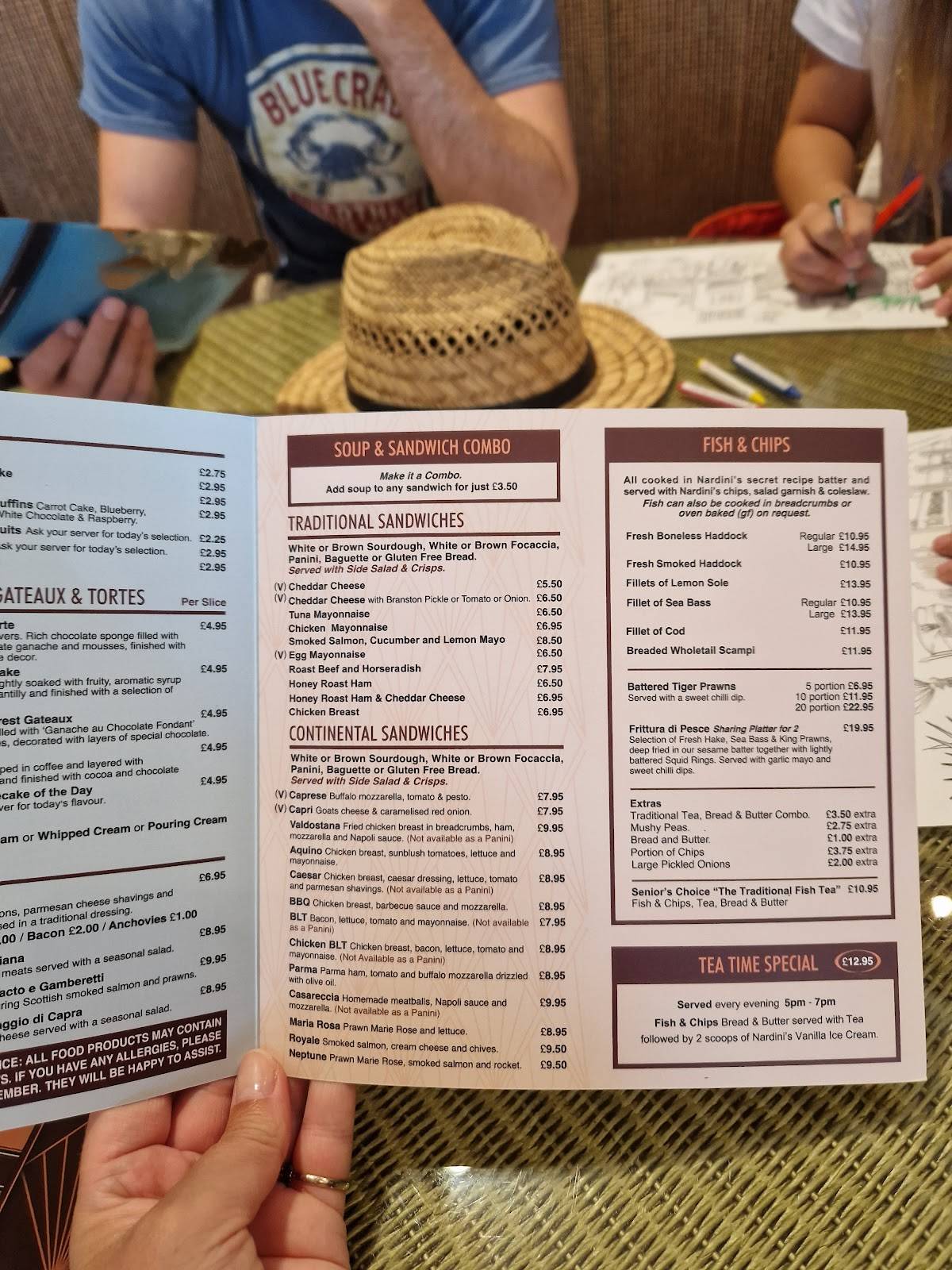 Menu at Nardini's cafe, Largs