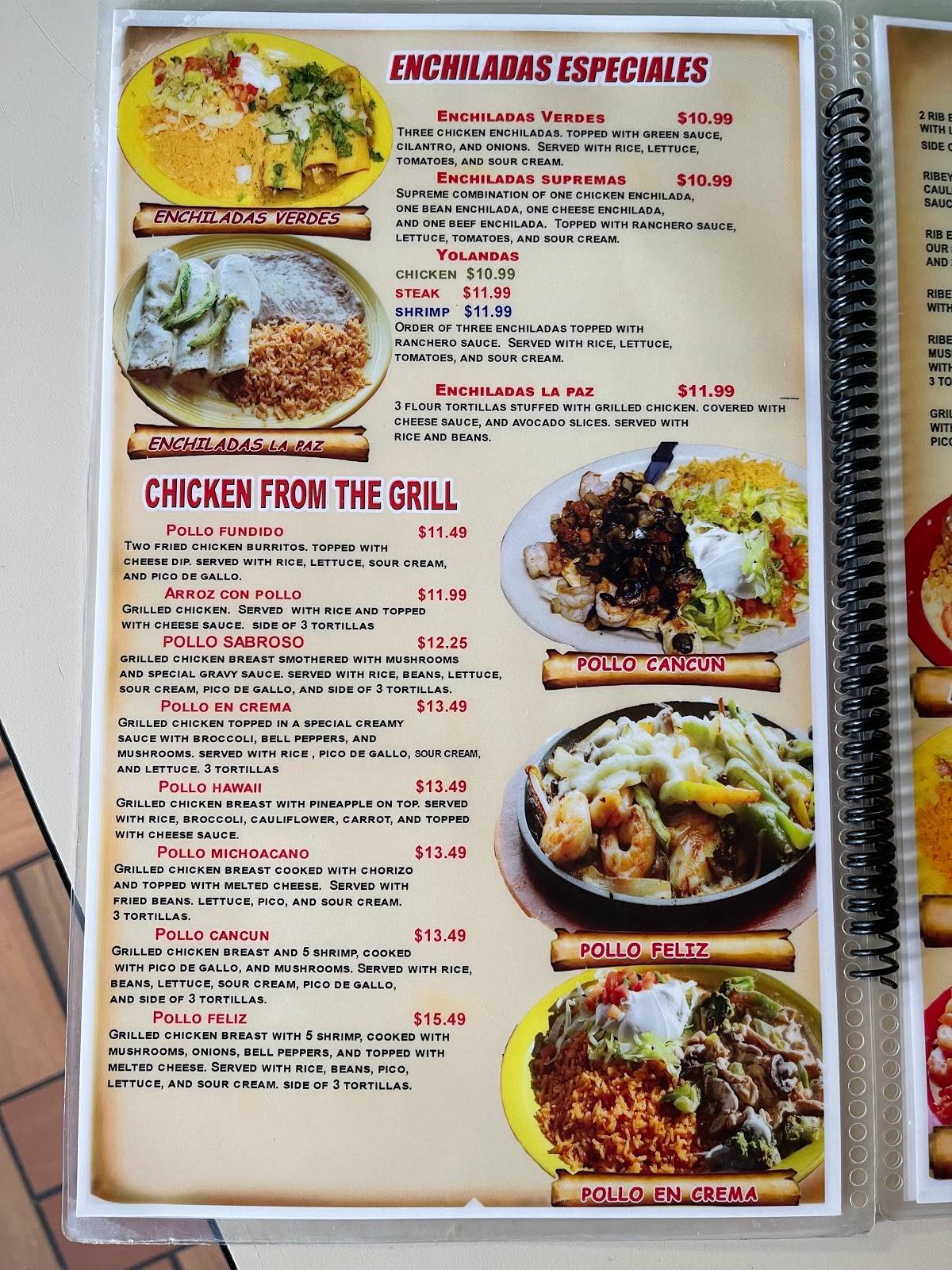 Menu at Las Flores restaurant, Iowa Falls