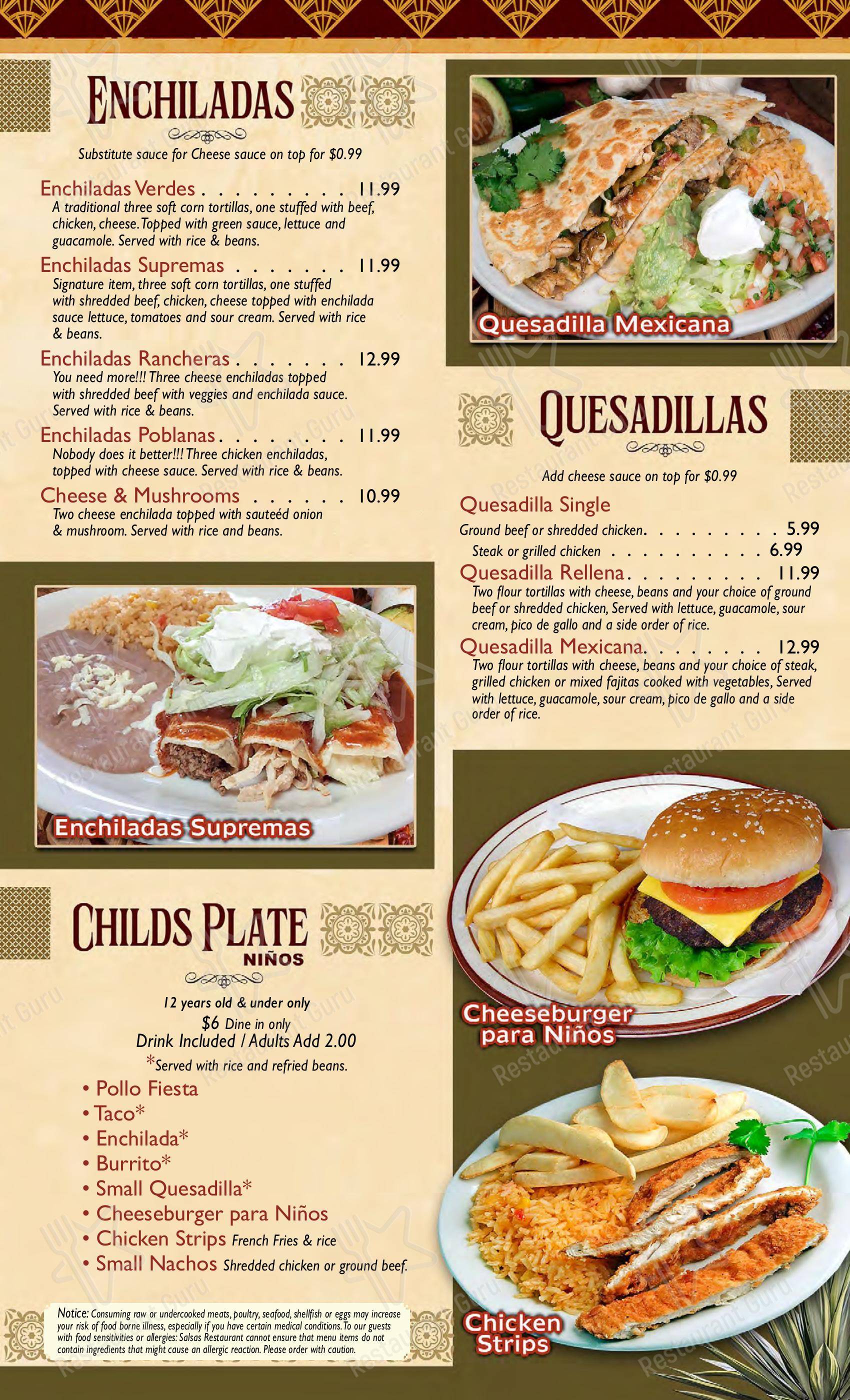 Menu at Las Fuentes Mexican Restaurant, Pryor