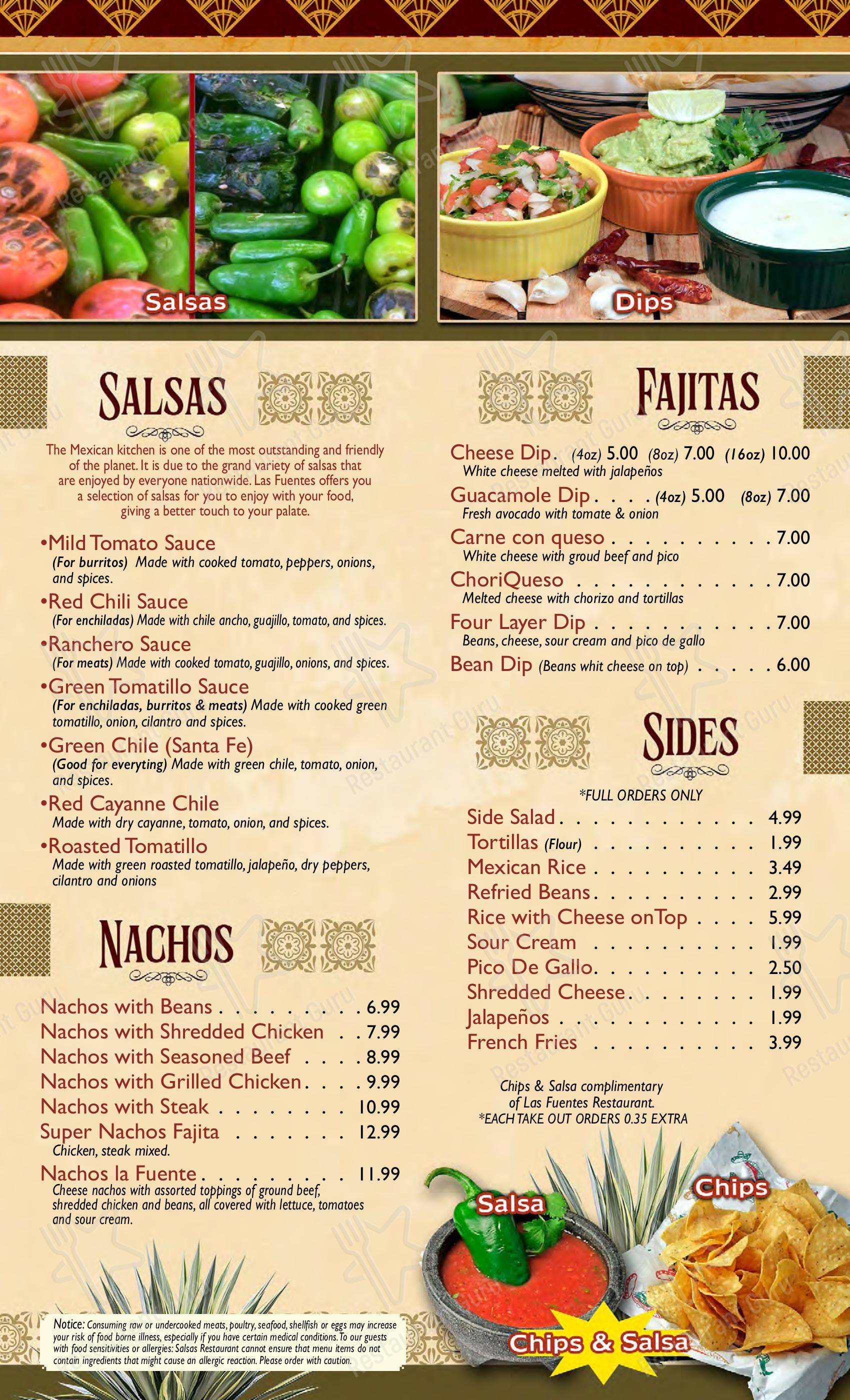 Menu at Las Fuentes Mexican Restaurant, Pryor