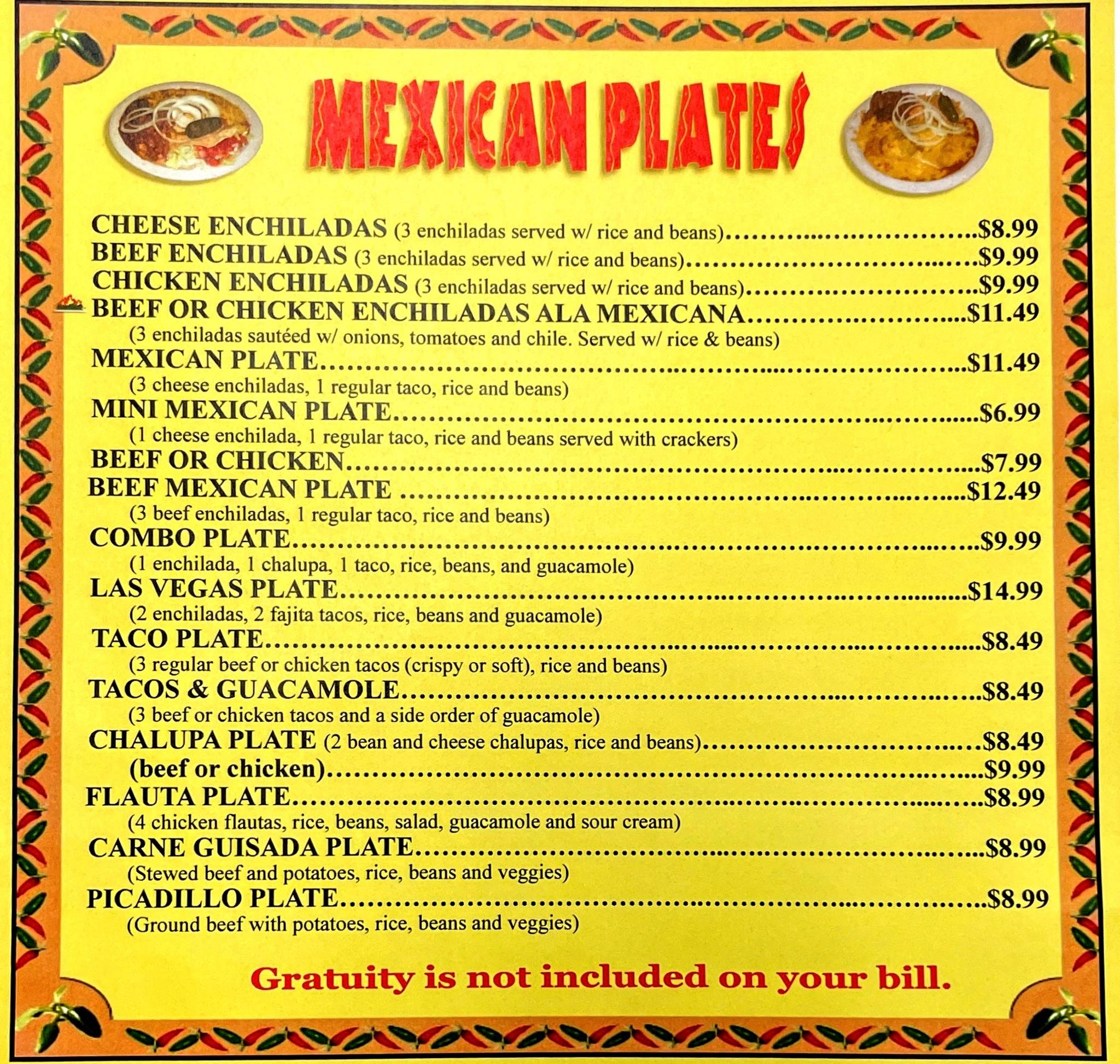 Menu at Las Vegas Cafe, Harlingen