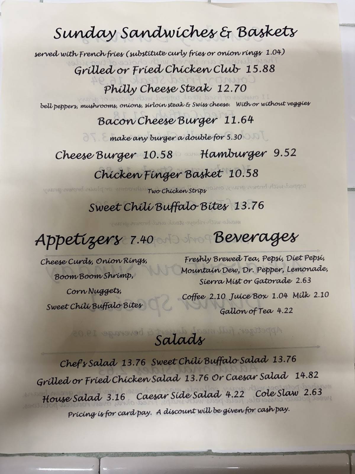 Menu at Laurel Hill Grill restaurant, Laurel Hill