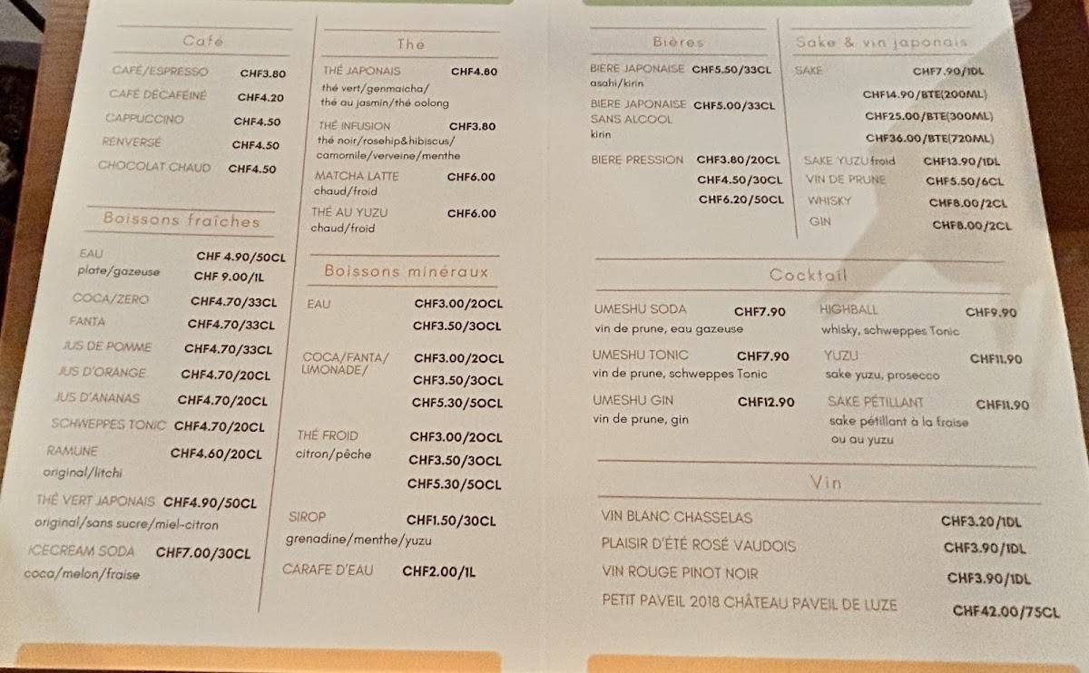 Menu at Ramen Kitsuné, Lausanne