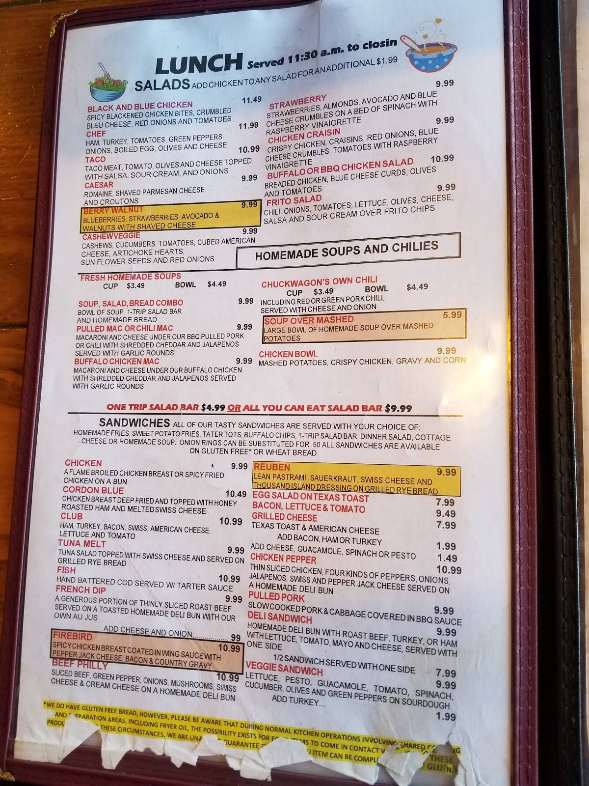 Menu at Chuckwagon Restaurant Lava, Lava Hot Springs