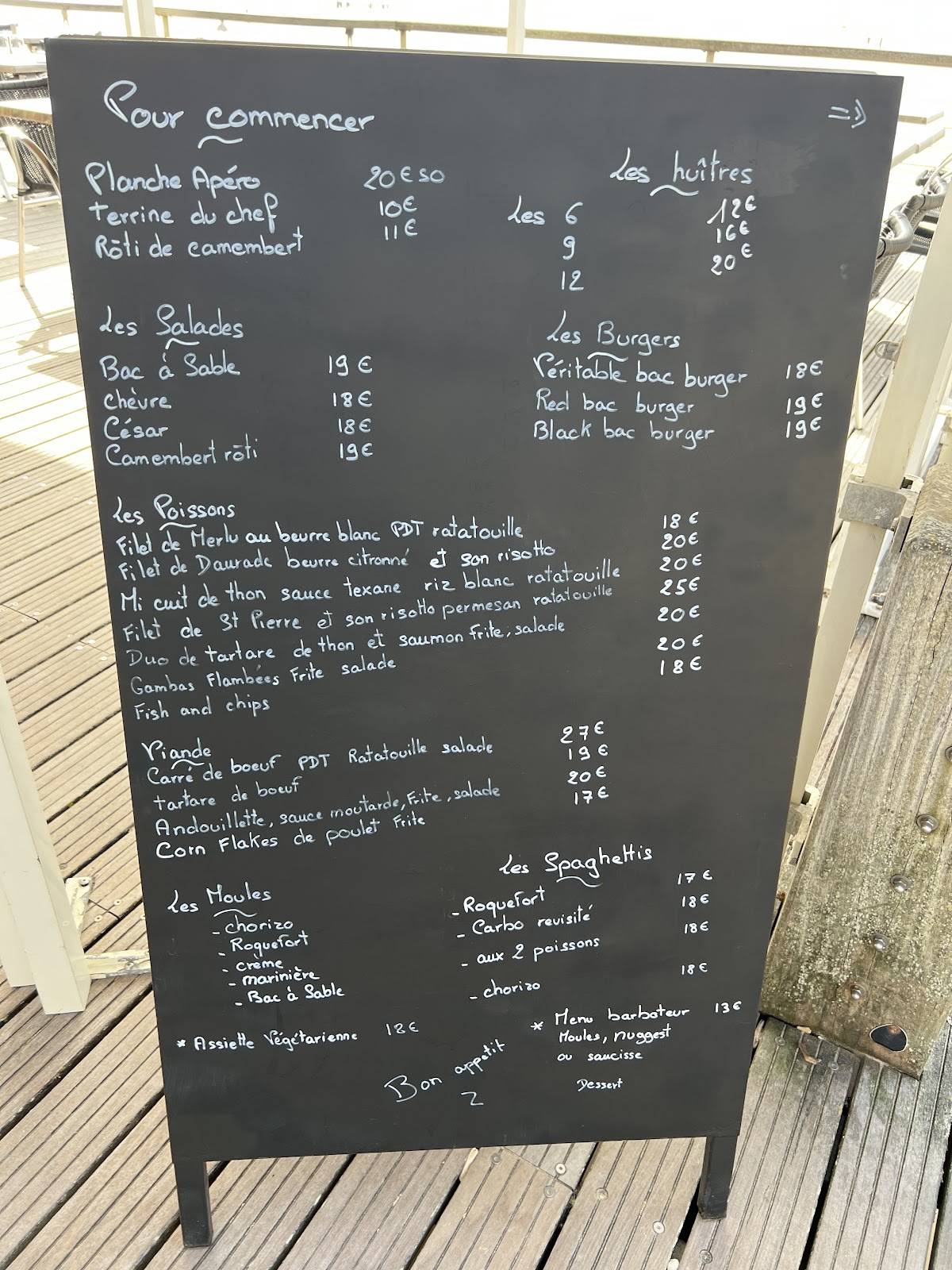 Menu au Le Bac À Sable restaurant, Les Sables-d'Olonne, Rotonde