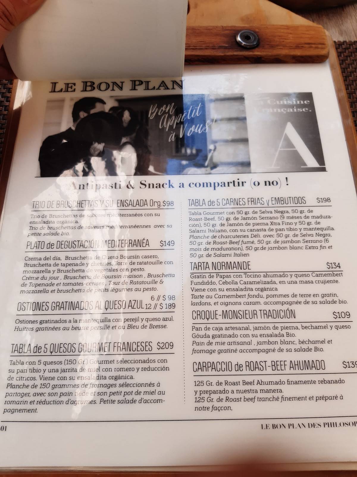 Carta del restaurante Le Bon Plan, Guadalajara