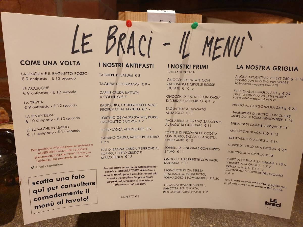 Menu da Le Braci ristorante, Bozzole, Via Carlo Noè 34