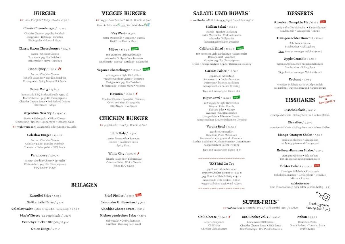 Menu au Le Burger Klagenfurt restaurant, Klagenfurt