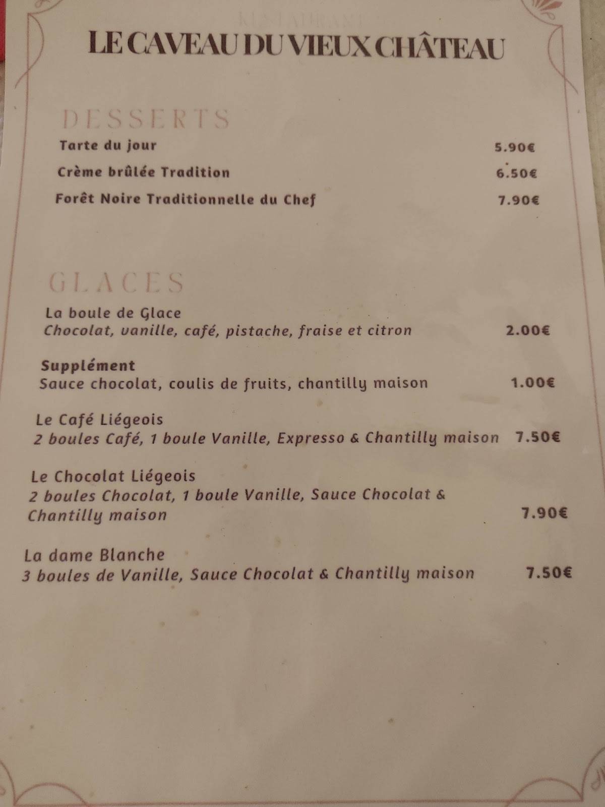 Menu at Le Caveau du vieux château restaurant, Hochfelden