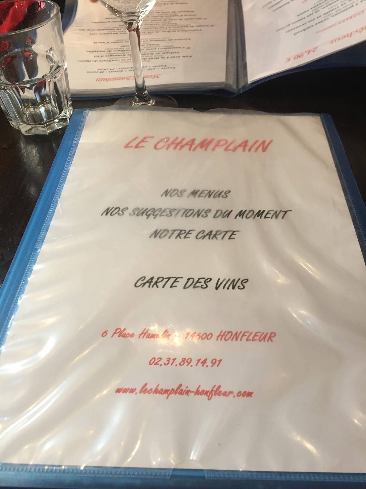 Menu au Le Champlain restaurant, Honfleur