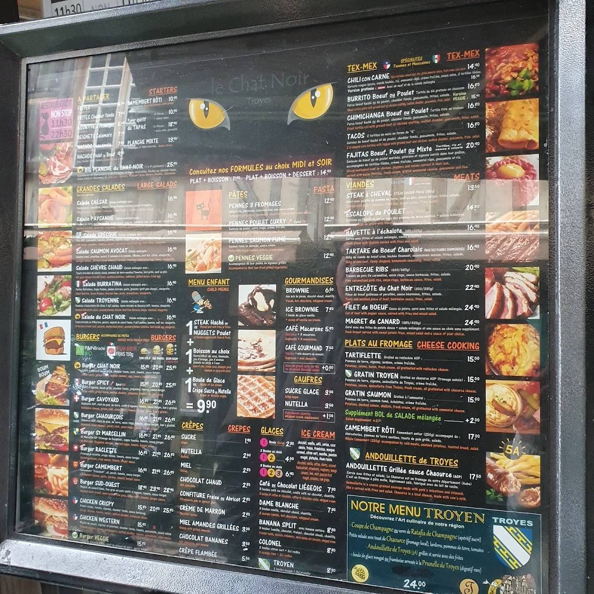Menu au Le Chat Noir restaurant à viande, Troyes