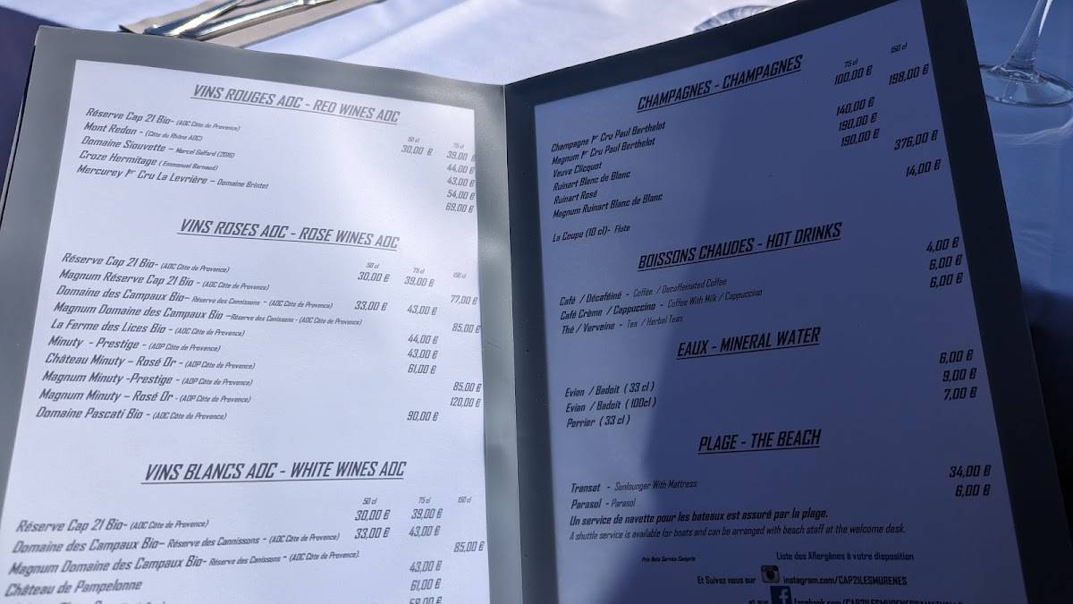 Menu at Le Club 55, Ramatuelle