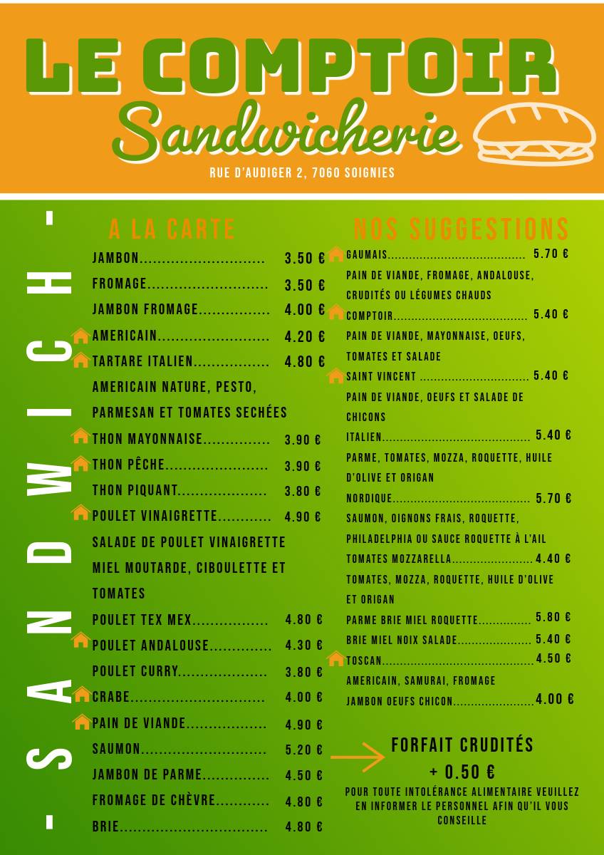 Menu au Le Comptoir, Soignies
