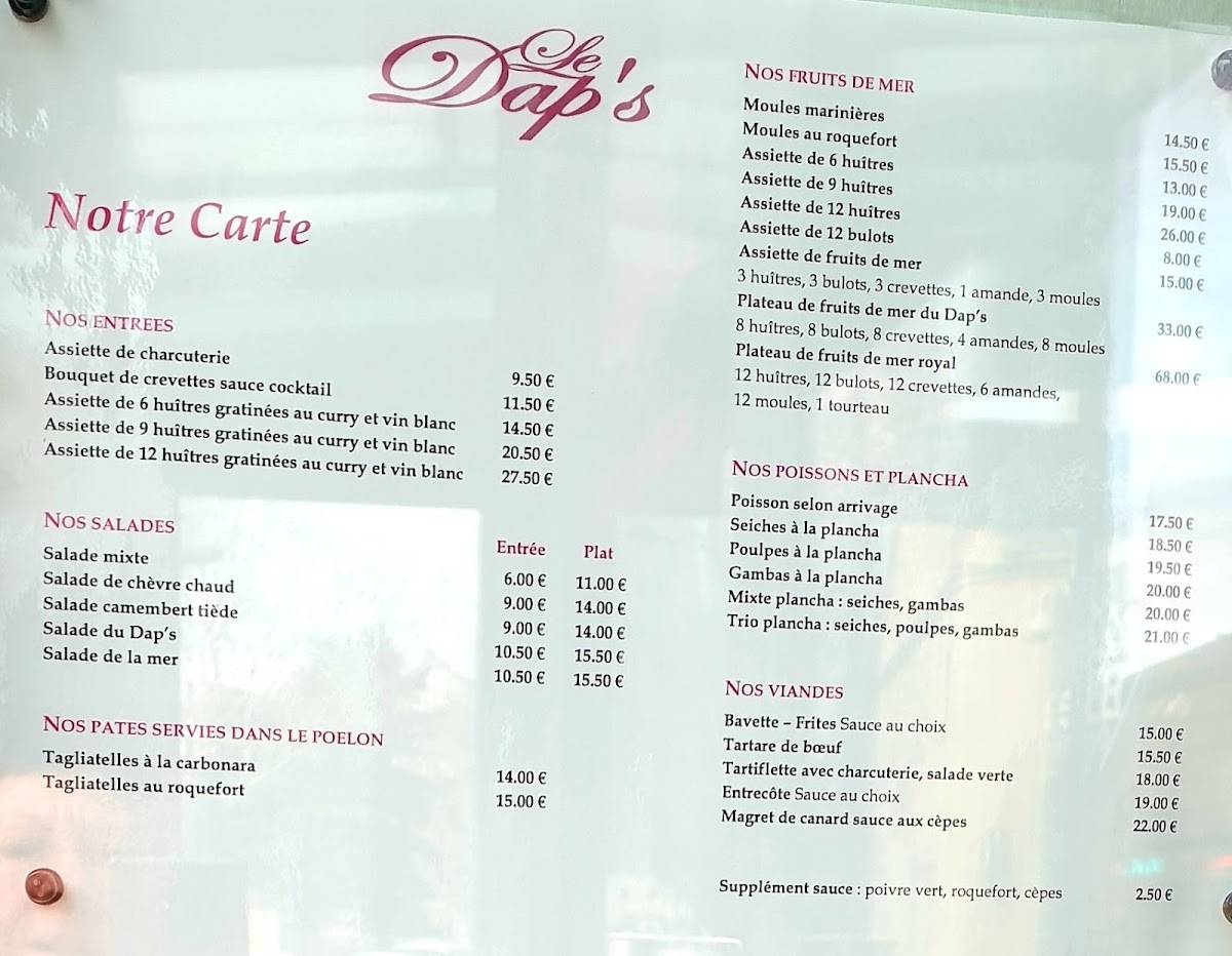 Menu au Le Dap's restaurant, Bagnols-sur-Cèze