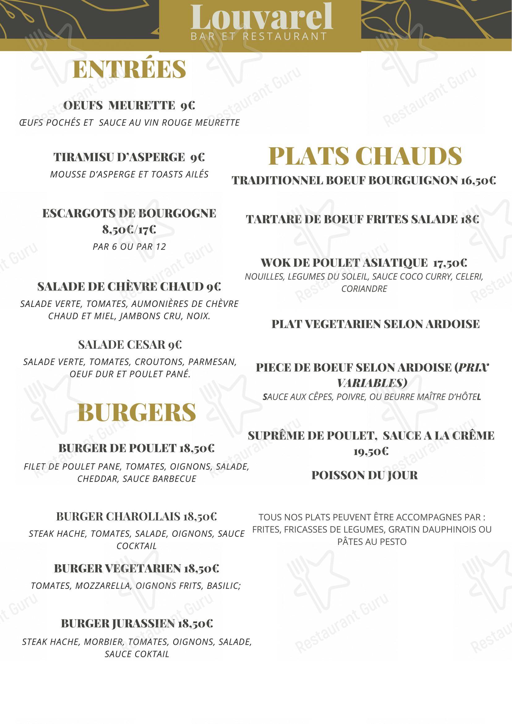 Menu au Le Domaine de Louvarel pub et bar, Champagnat