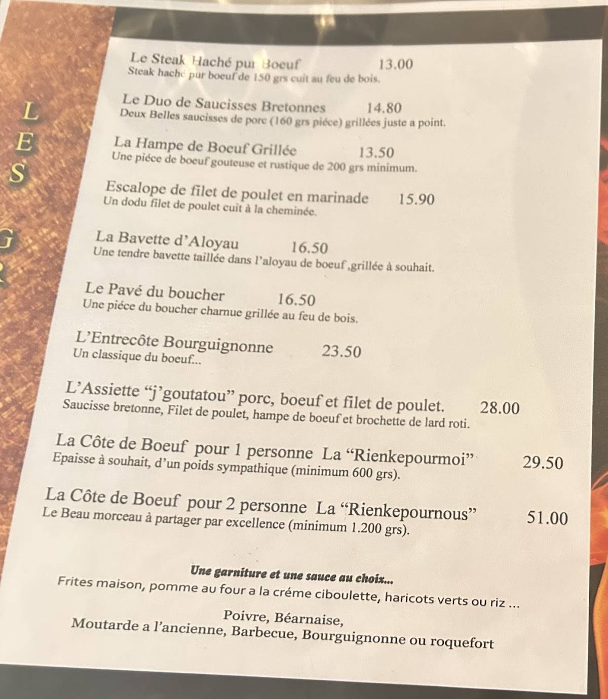 Menu au Le K restaurant, Trégueux