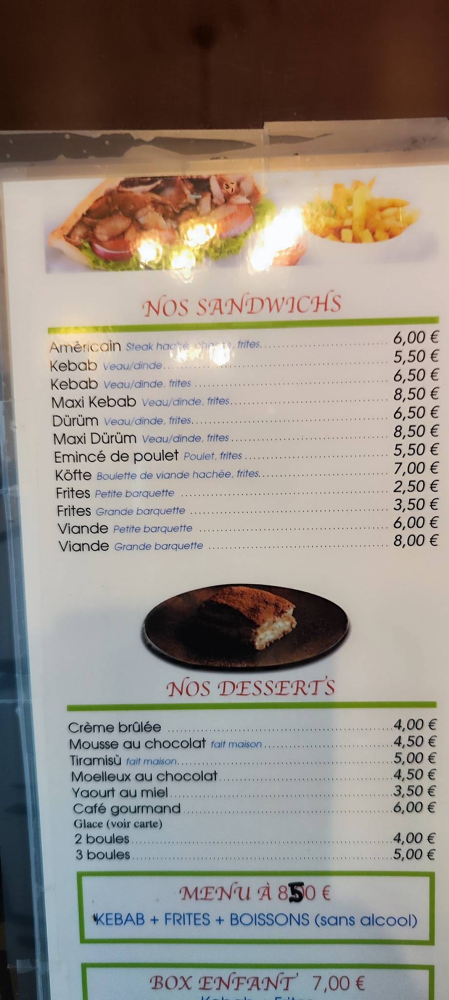 Menu au Le Kervan restaurant, Rethel