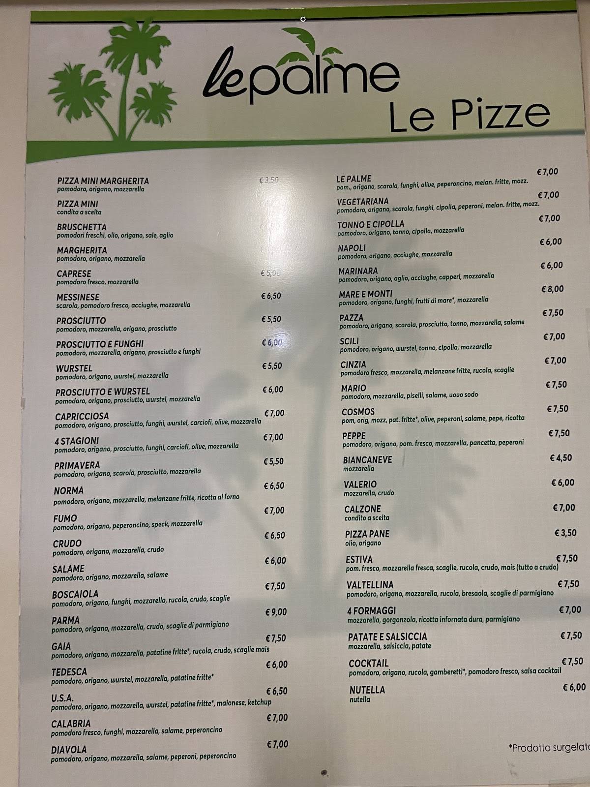 Menu da Le Palme ristorante, Torregrotta