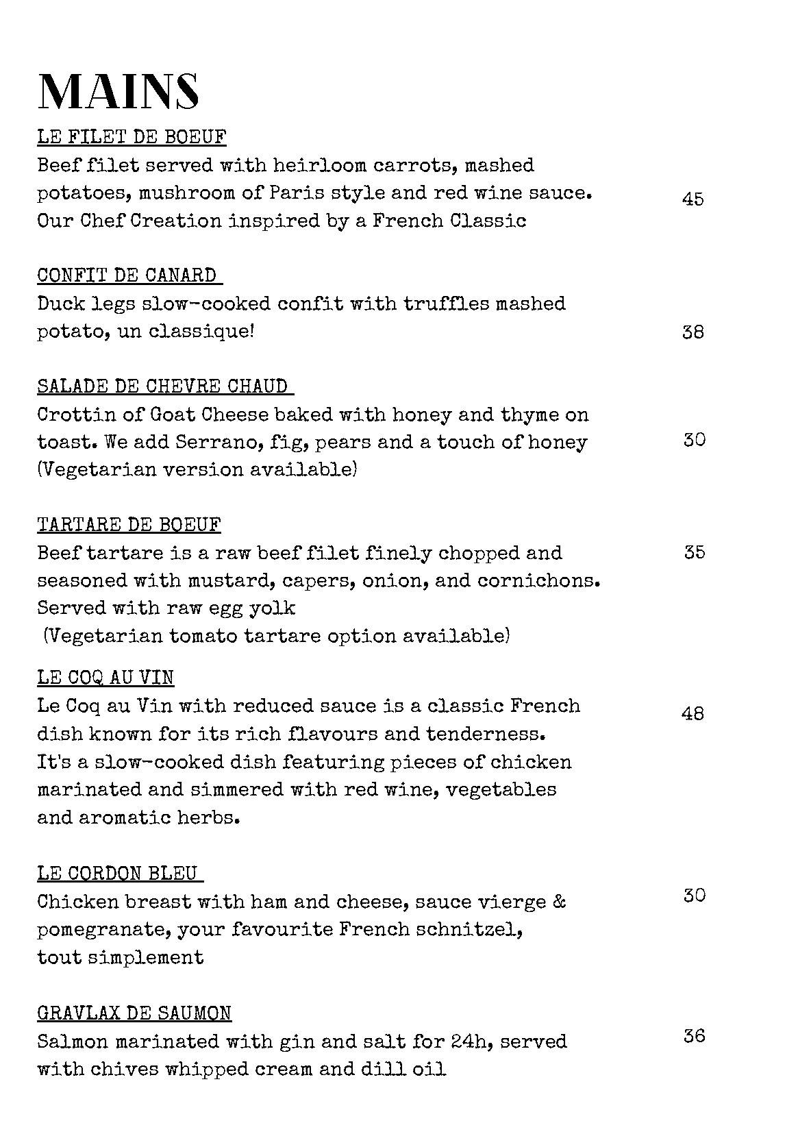 Menu at Le Pas Sage restaurant, Adelaide