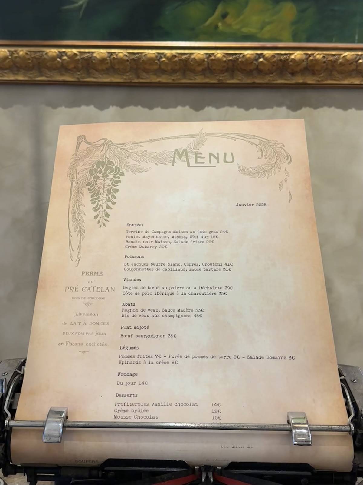 Menu at Le Pré Catelan restaurant, Paris, Bois de Boulogne