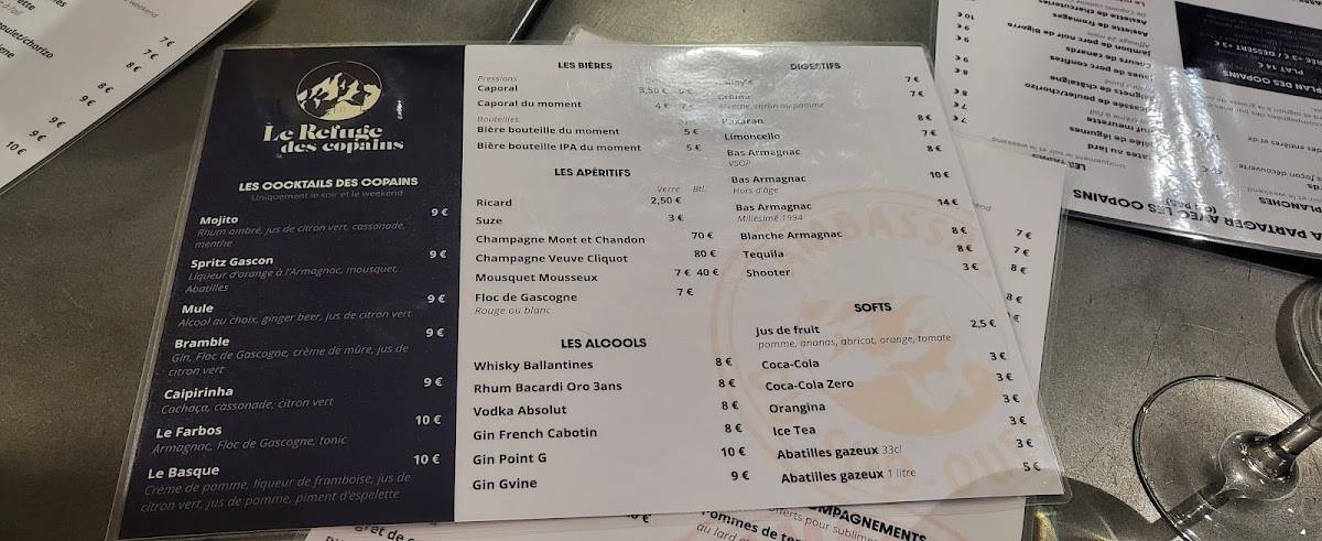 Menu au Le Refuge des Copains restaurant, Toulouse