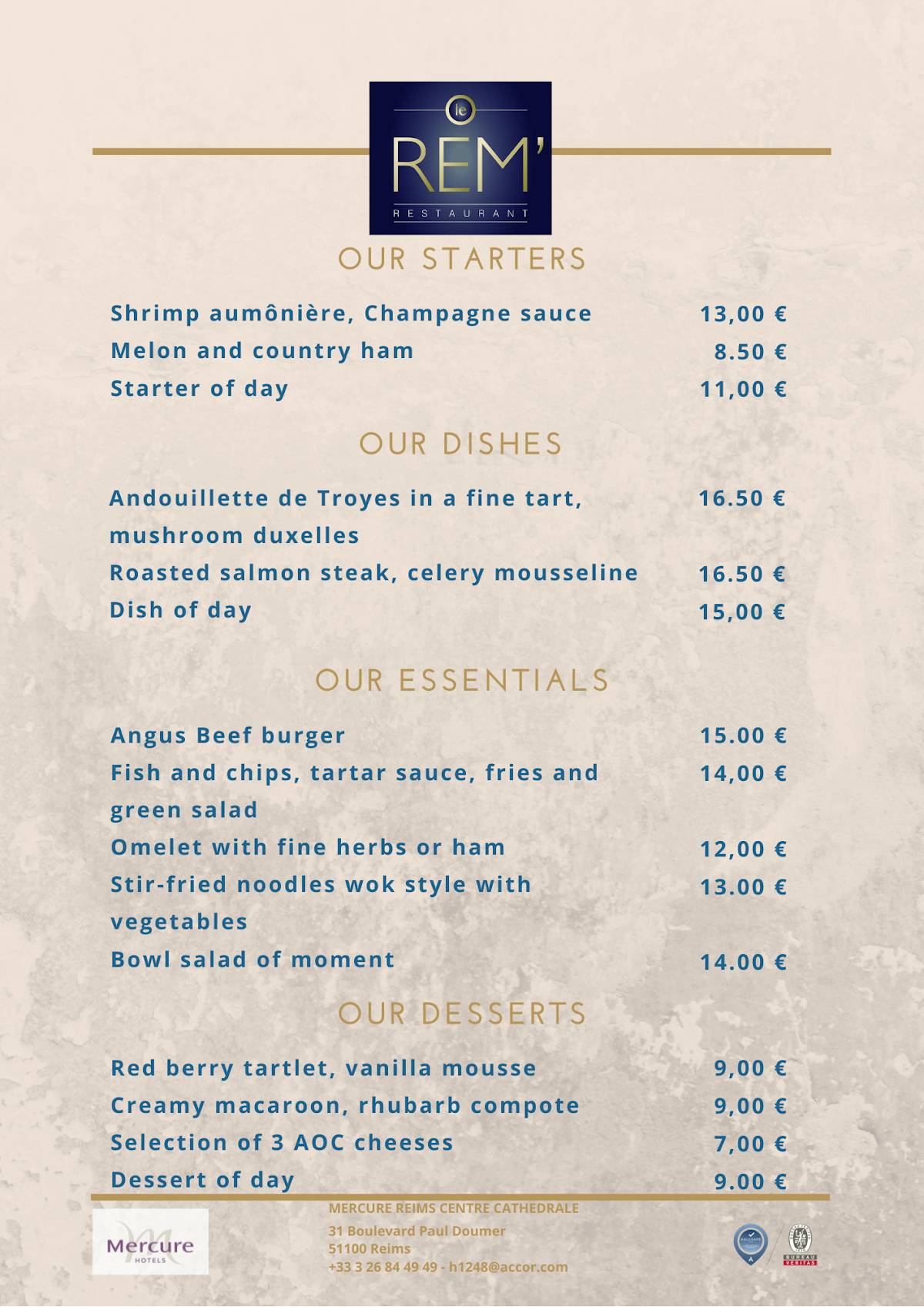 Menu au Le Rem' restaurant, Reims