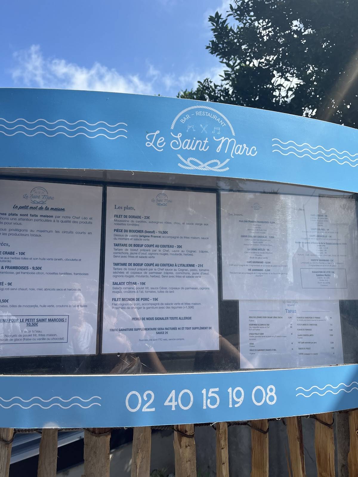 Menu au Le Saint Marc restaurant, Saint-Nazaire, 25 Rue Adrien Pichon