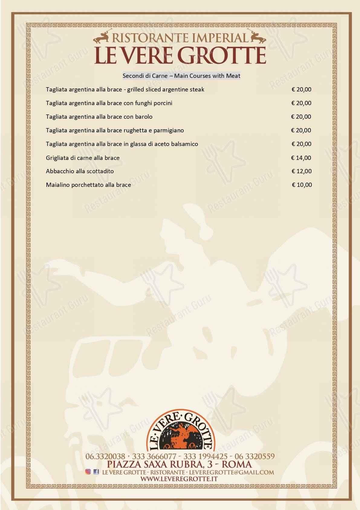 Menu da Ristorante Le Vere Grotte Imperial di Enzo dal 1980, Roma