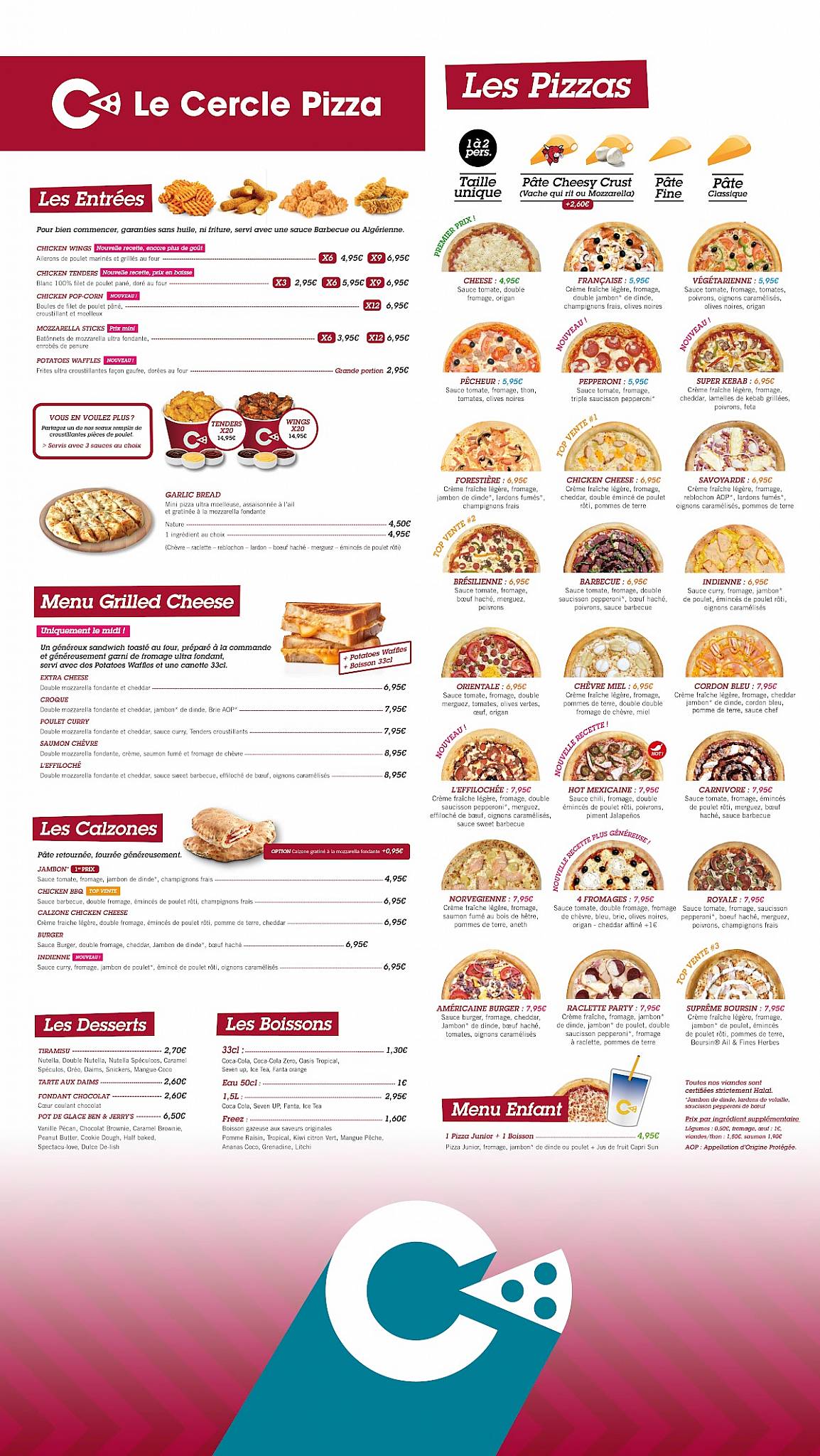 Menu au Le cercle pizza restaurant, Tremblay-en-France