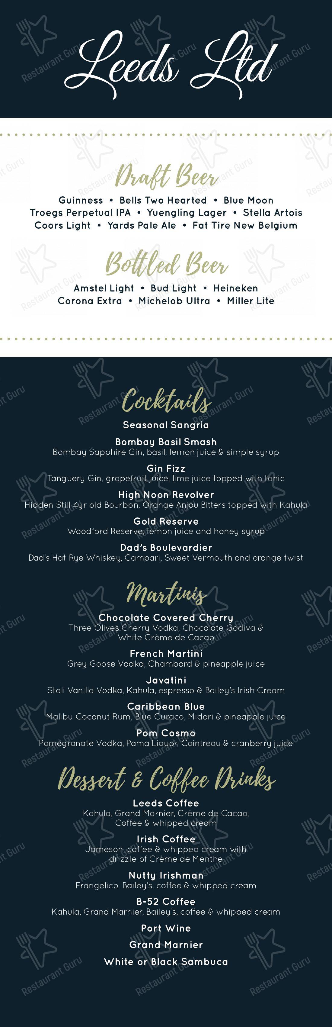 Menu at Leeds Ltd Restaurant and Bar, Harrisburg