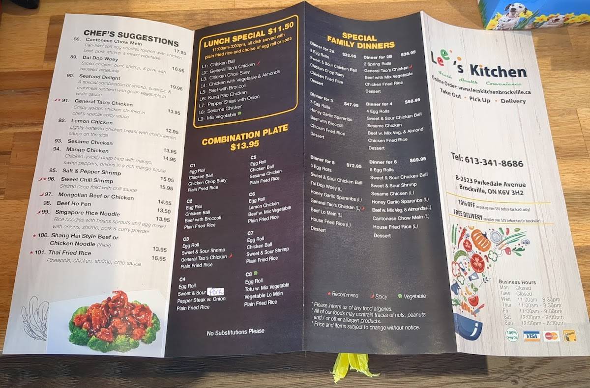Menu at Lee's Kitchen Restaurant, Brockville