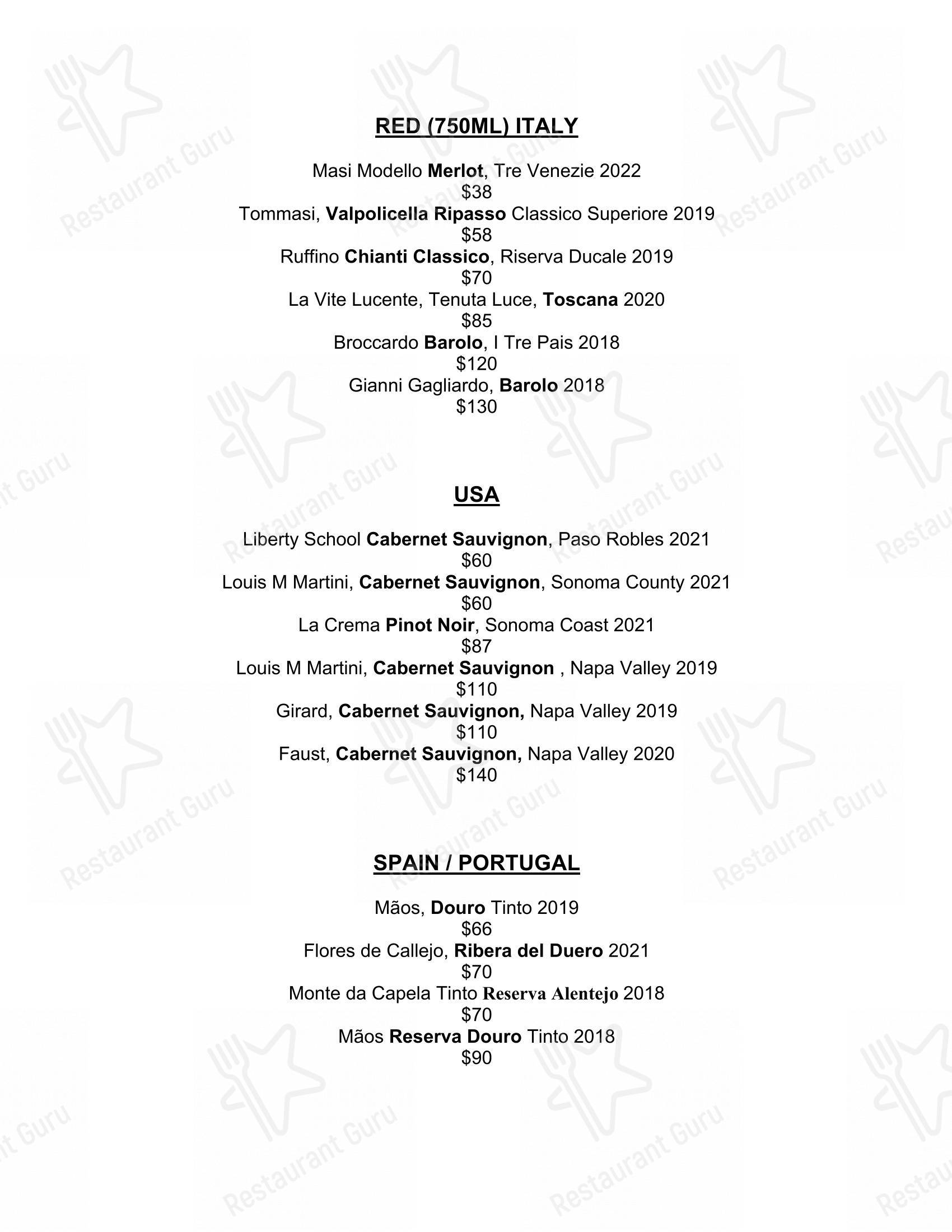 Menu at Legacy Restaurant, Sarnia